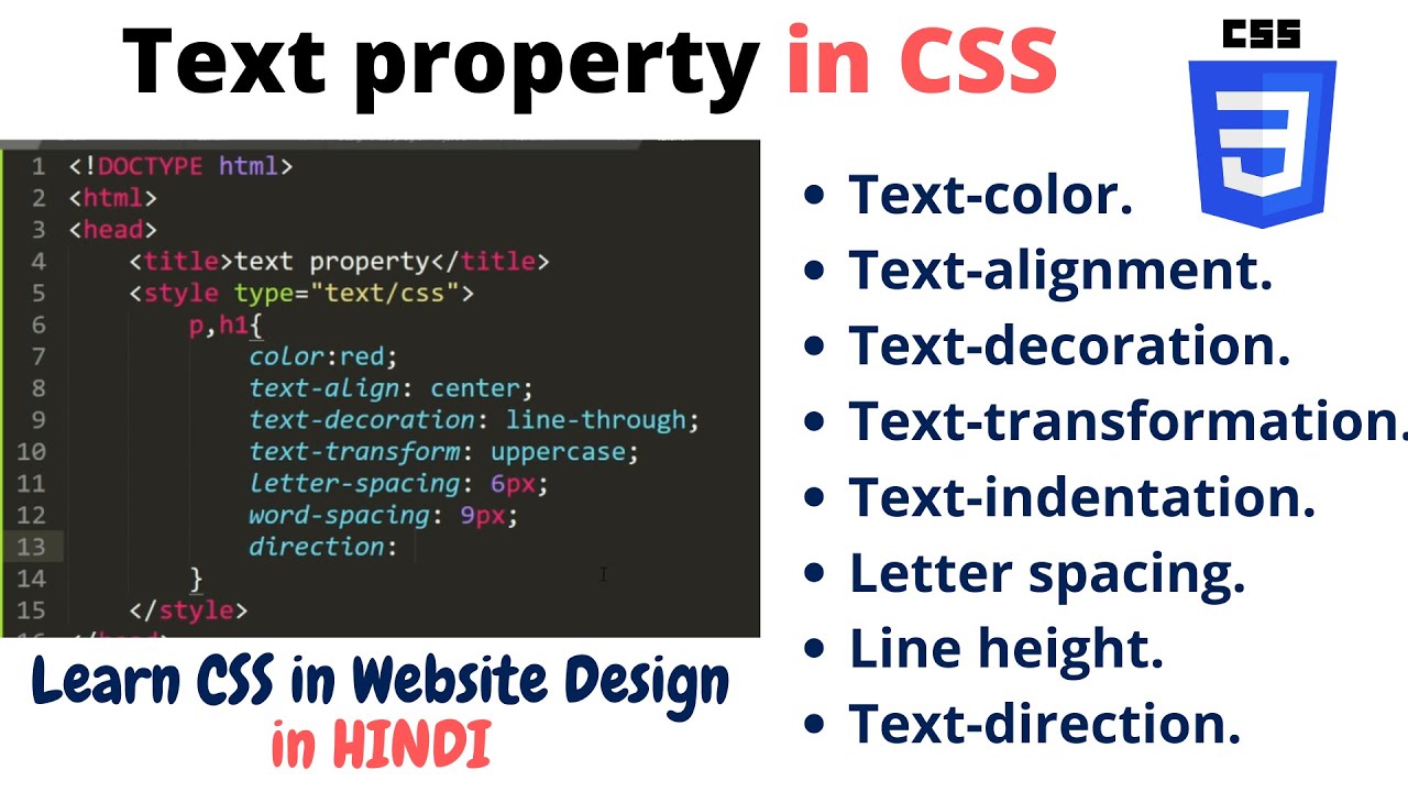 2 8 Text Property In Css Website Designing In Hindi Easy Css Tutorial