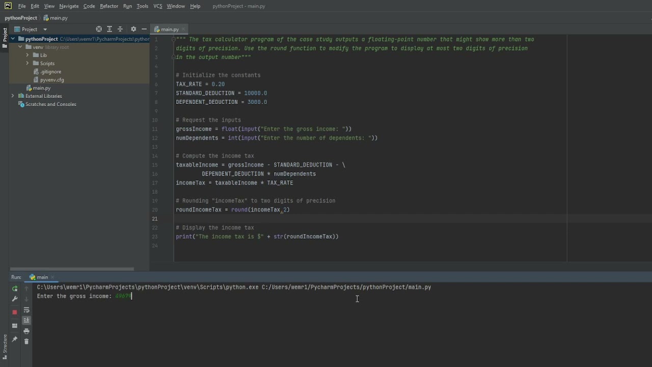 Using The Round Function In Tax Calculator Program Using Python Youtube