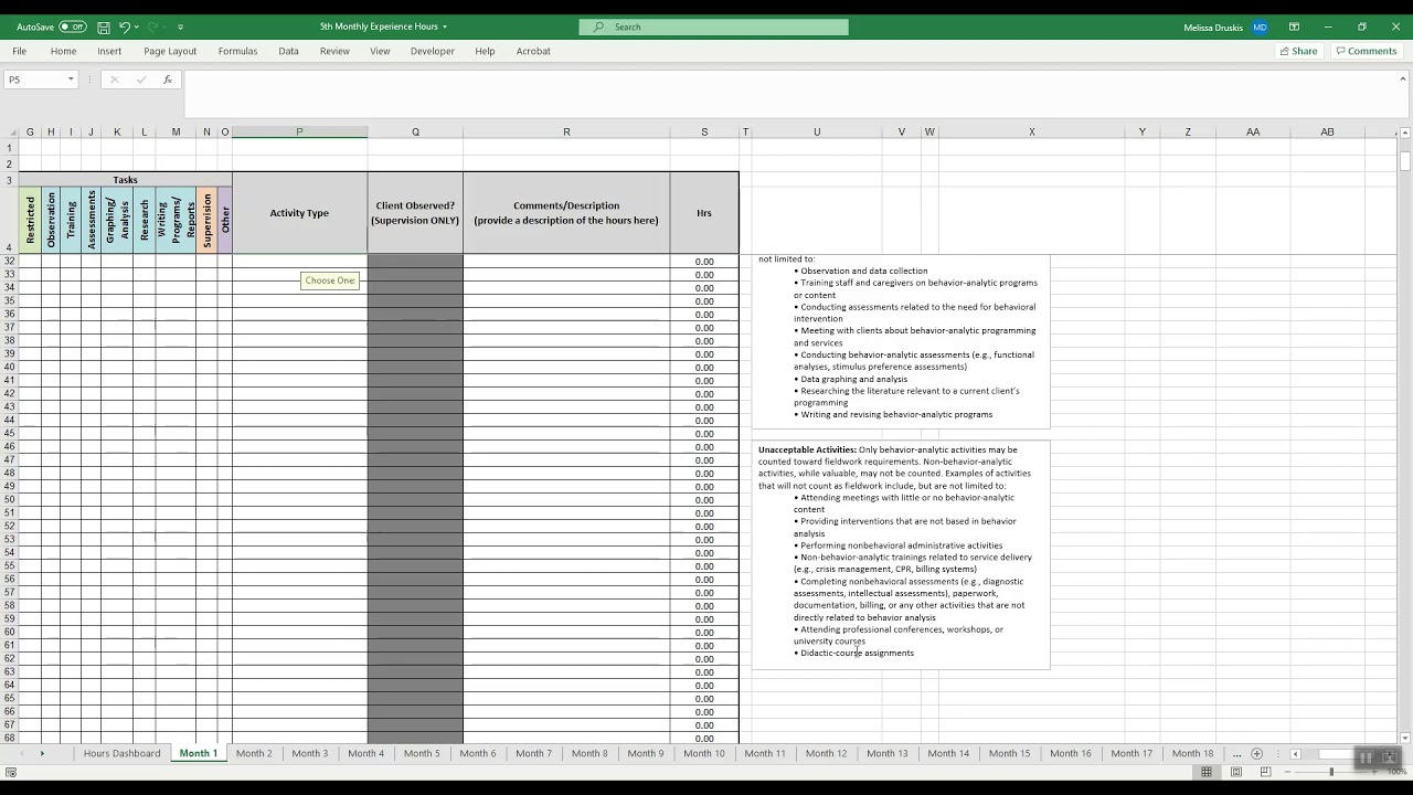 Bacb 5th Edition Monthly Hour Tracker Youtube