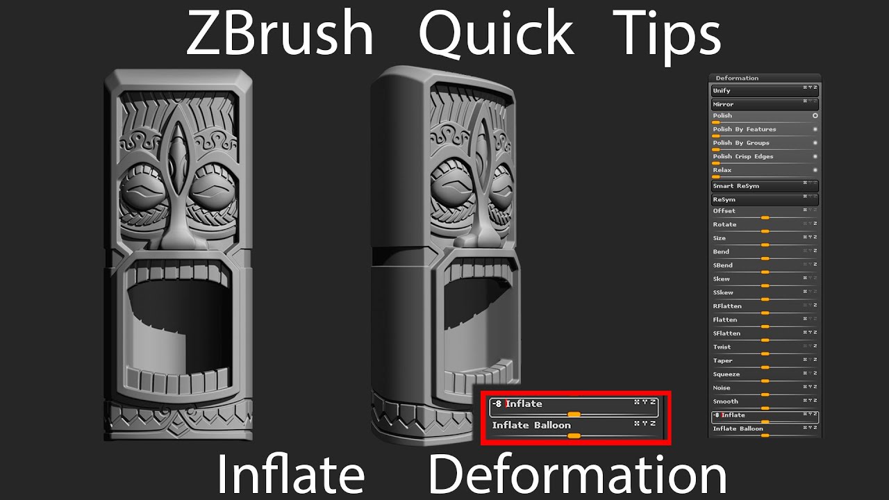 Zbrush Quick Tips Inflate Deformation Youtube