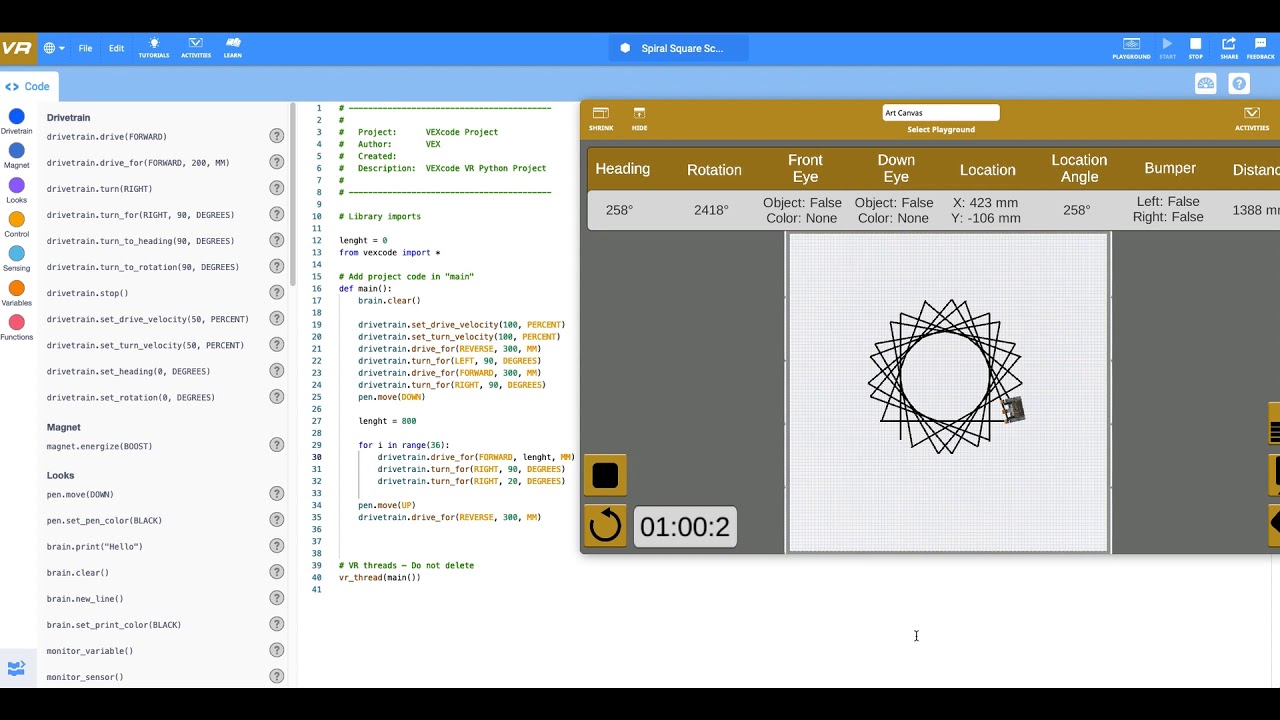 Spiral Square Python Vexcodevr Youtube