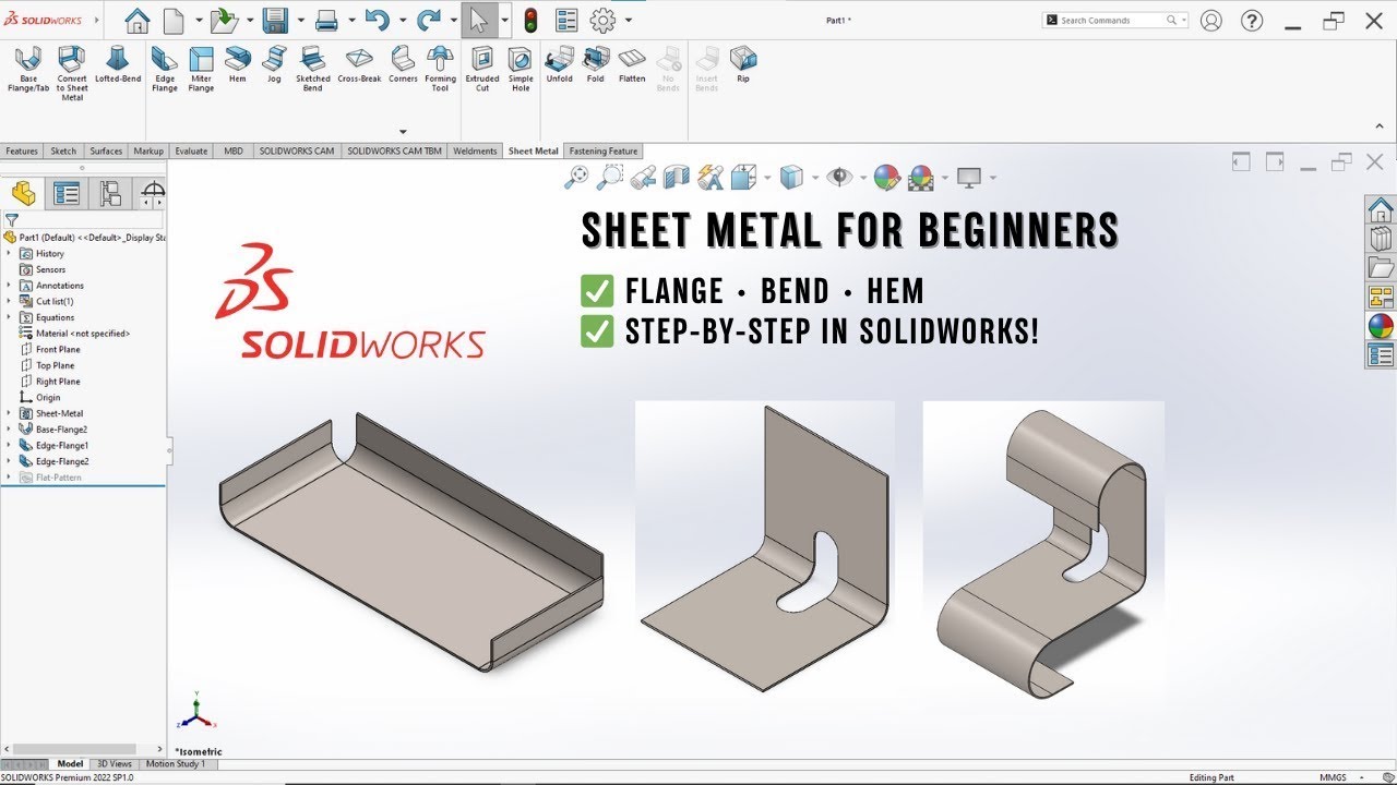 Solidworks Tutorial Sheet Metal Bending Basics Flange Bend Hem
