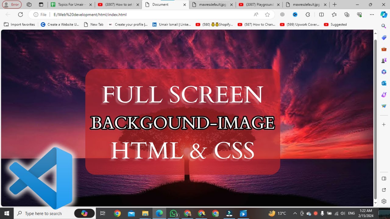 How To Add Background Image In Html Css Visual Studio Code Youtube