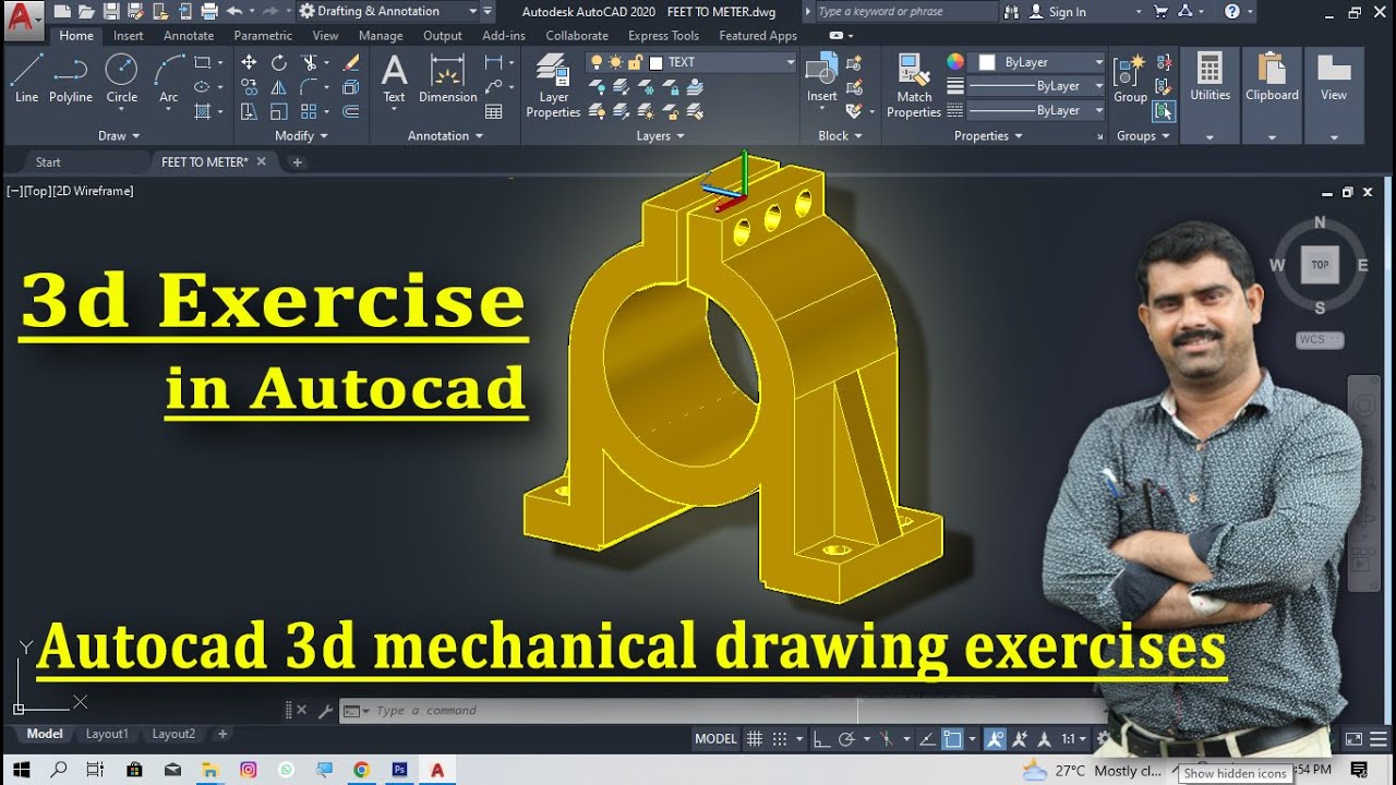 3d Modeling Practice Drawing I Autocad Exercise I Autocad 3d Tutorial