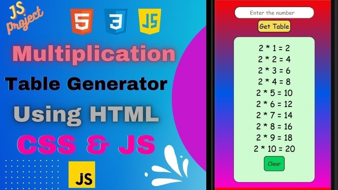 Javascript Multiplication Table Generator Html Css Javascript