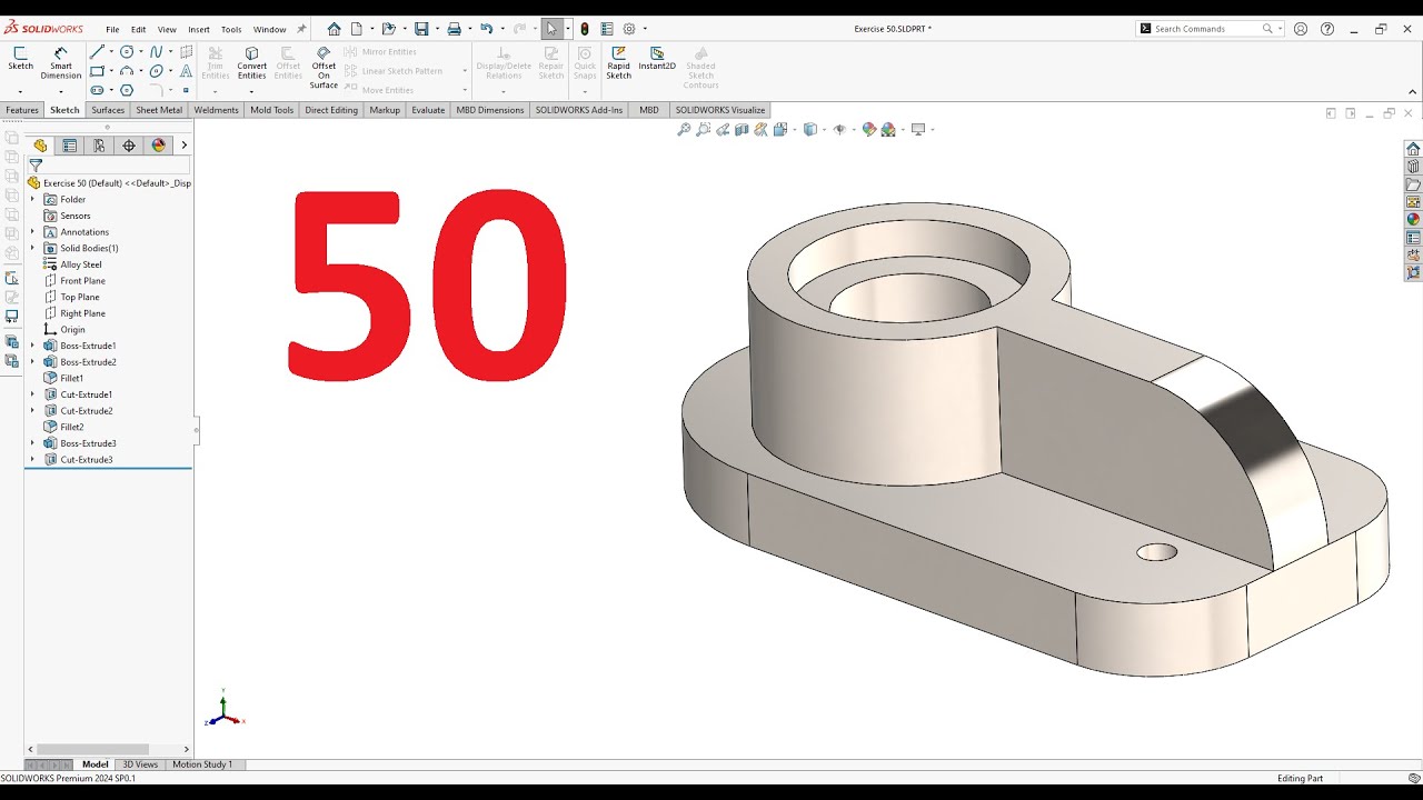 تمارين علي سوليدووركس 2024 تمرين رقم 50 Solidworks Exercise 50