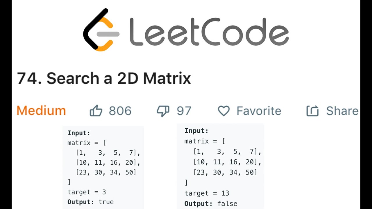 Leetcode Search A 2d Matrix Solution Explained Java Youtube