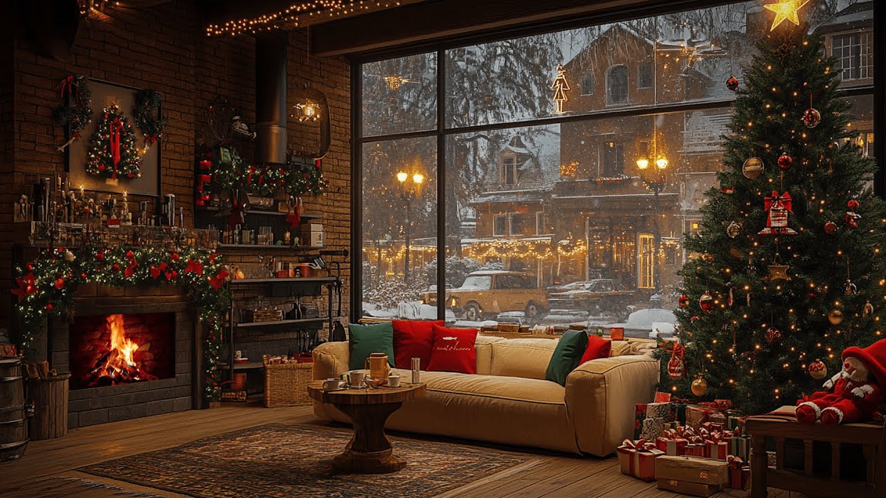 Christmas Day Snowfall Warm Fireplace Sounds For A Tranquil And Cozy