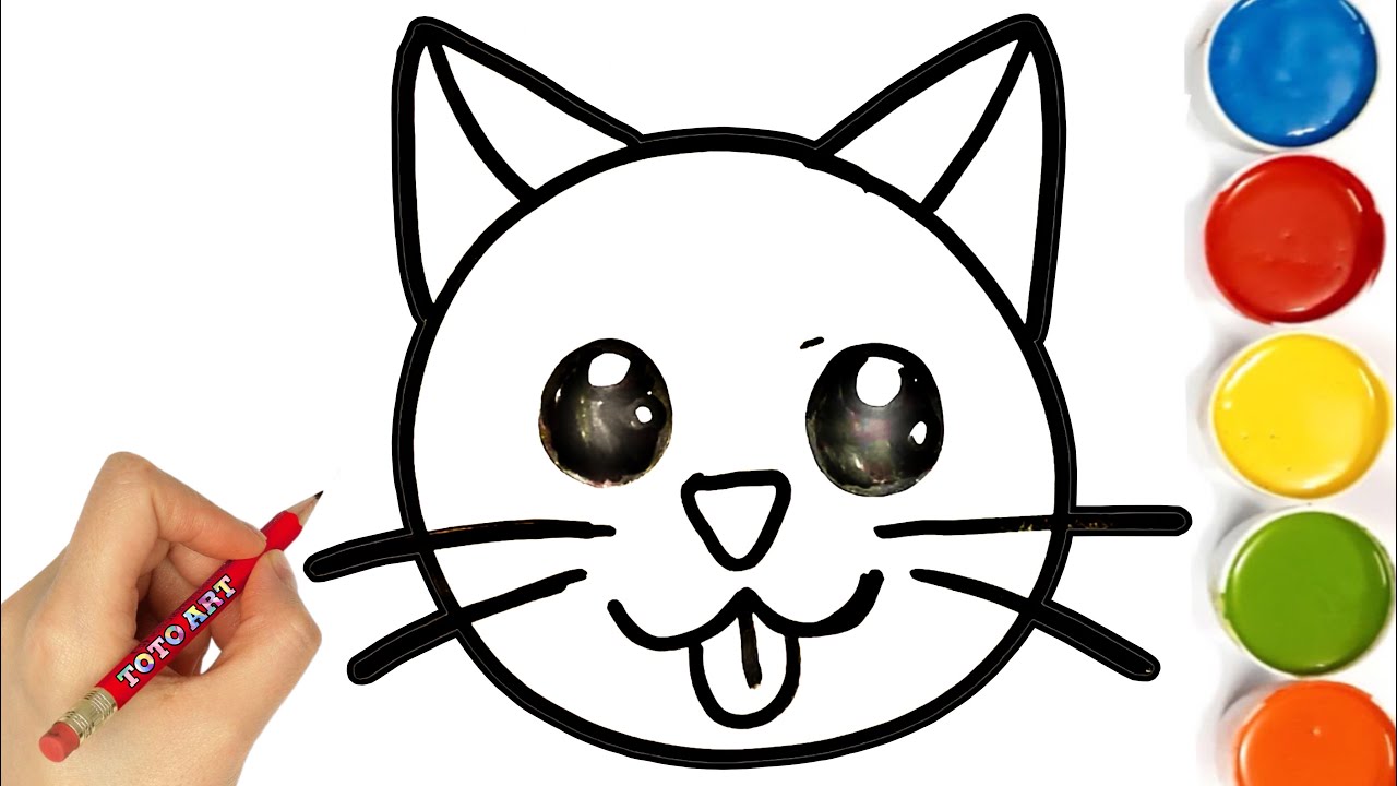 How To Draw Cat Face Colouring For Kids Toddlers Draw Paint And