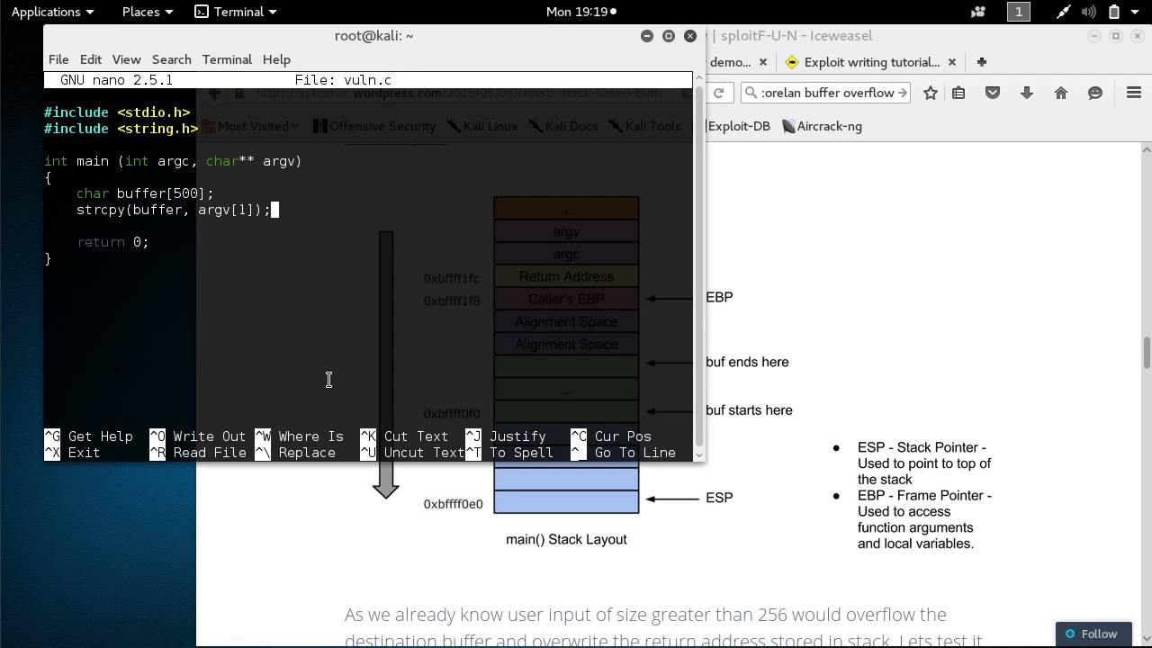 Kali Linux 2016 1 Buffer Overflow Tutorial Youtube