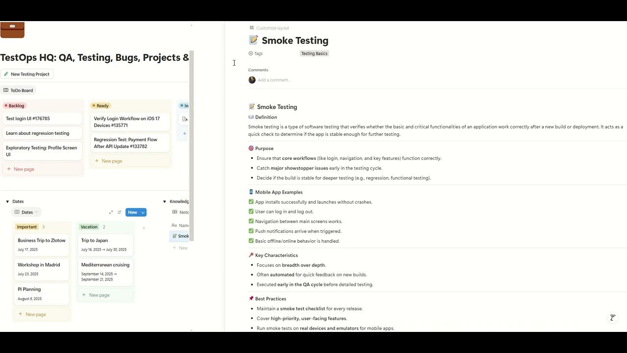 Notion Template Testops Hq Qa Testing Bugs Projects Wikis Youtube