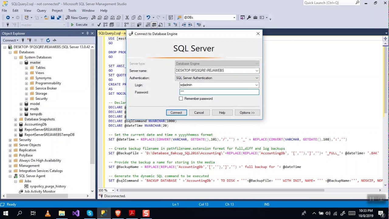 Sql Schedule Database Backup Using Sql Server Agent Youtube