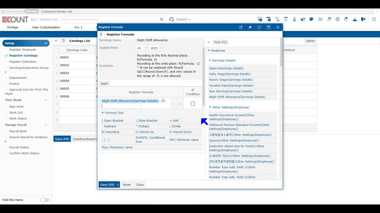 Ecount Practice Payroll Setup Reg Earnings Deduction Youtube