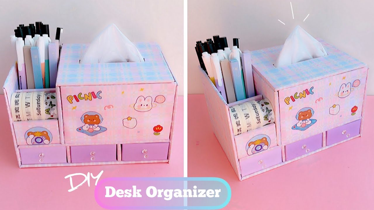 Diy Desk Organizer For School Supplies Paper Crafts Idea Youtube