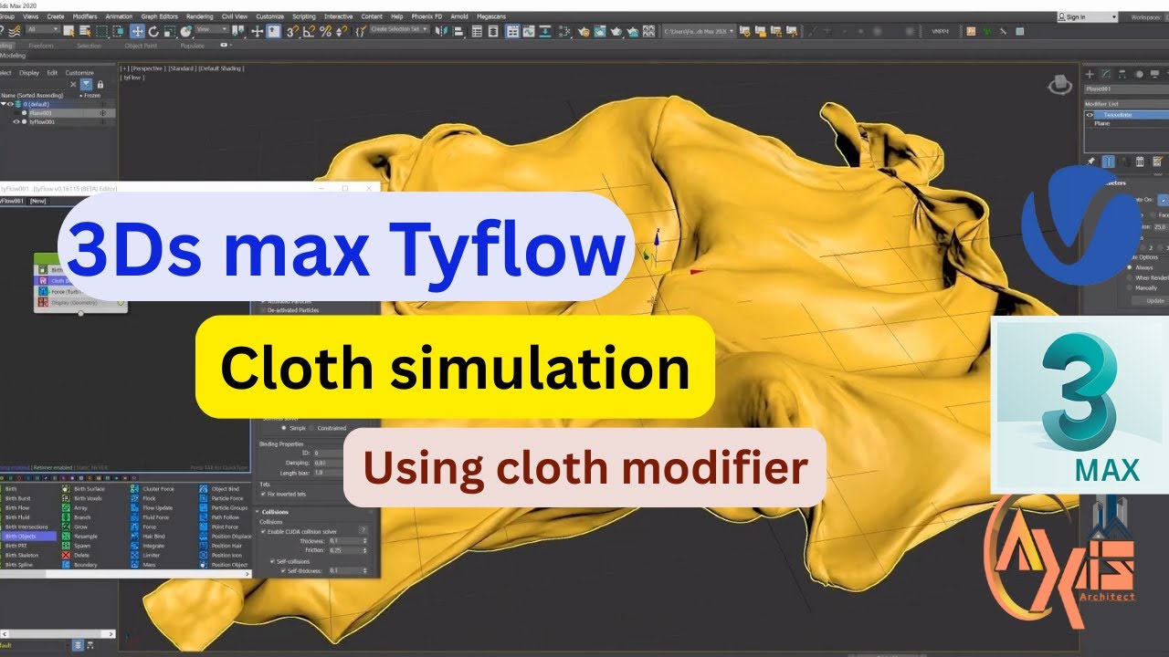 3ds Max Tyflow Tutorial Using Cloth Modifier How To Work With Youtube