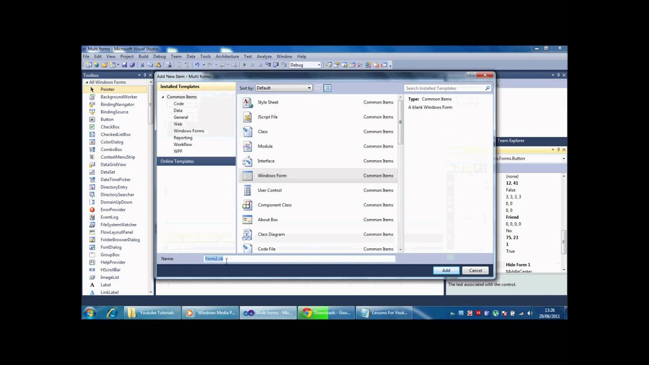Multiple Forms In Visual Basic 2010 Youtube