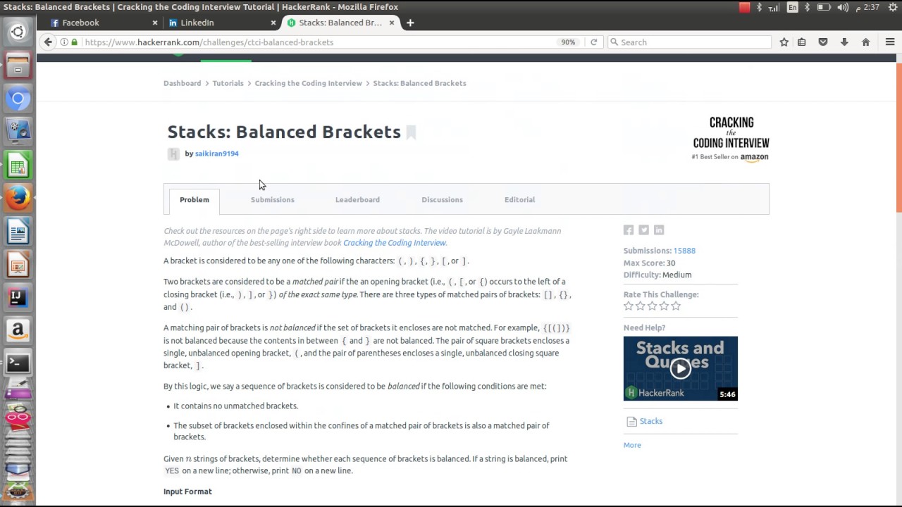 Stacks Balanced Brackets Java Tutorial Youtube