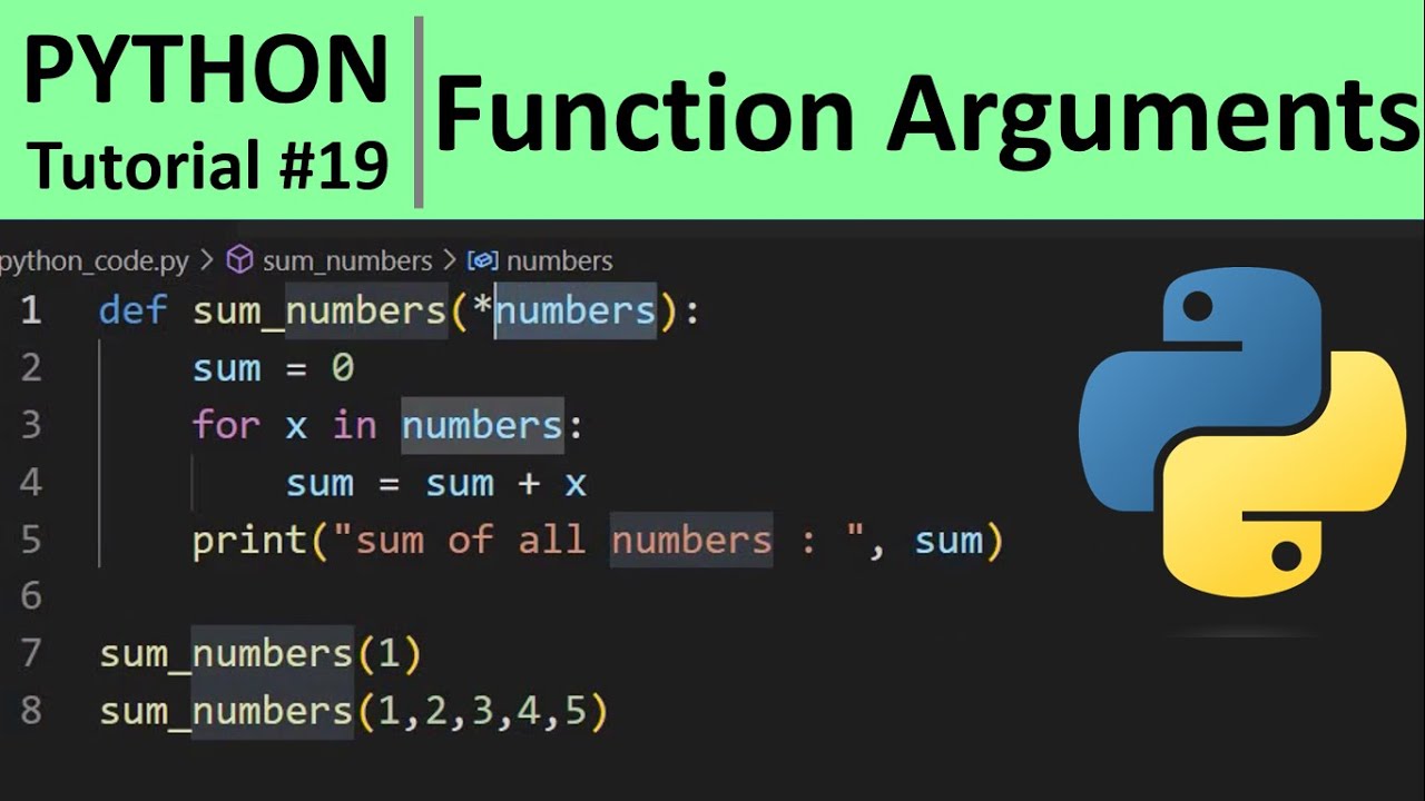 Python Tutorial 19 Function Arguments In Python Programming Youtube