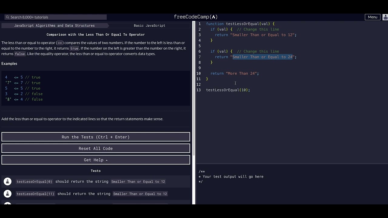 Comparison With The Less Than Or Equal To Operator Free Code Camp