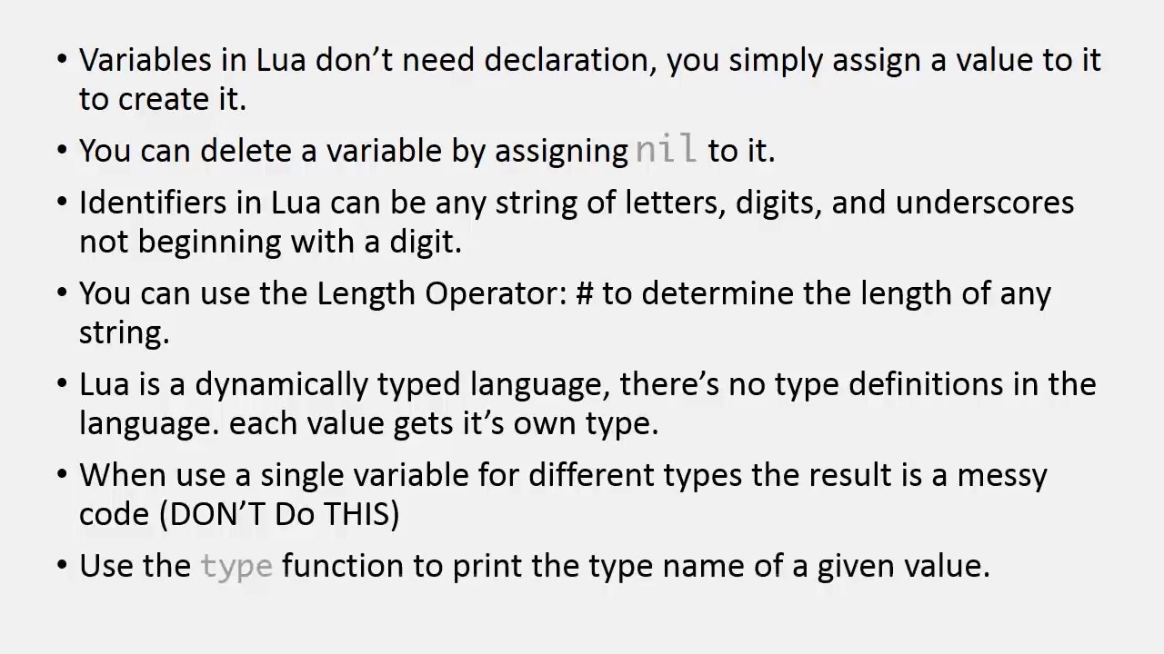 03 02 Variables In Lua Youtube