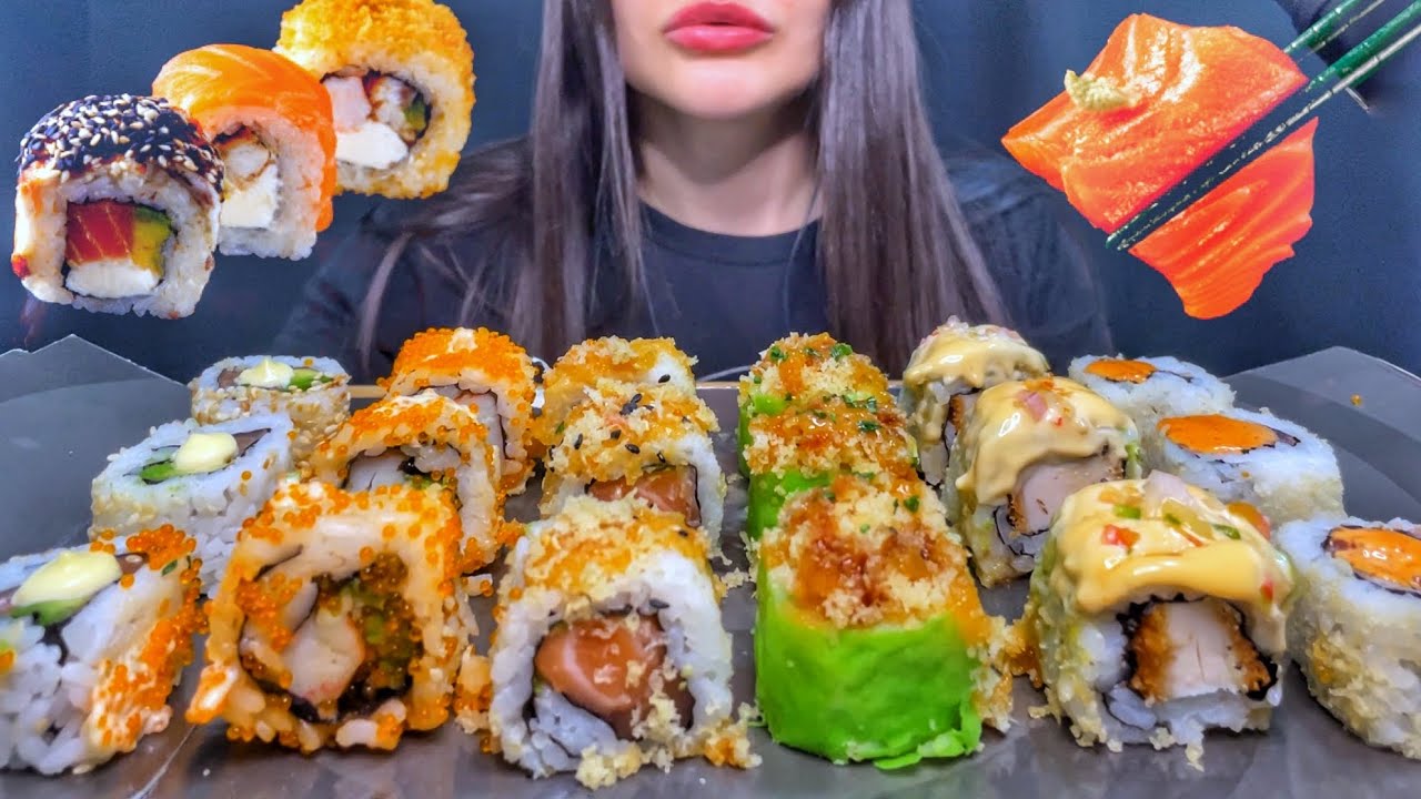 Asmr Sushi Mukbang No Talking Eating Sounds Youtube