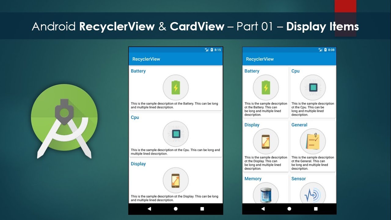 Android Recyclerview Cardview Part 01 Display Items Youtube