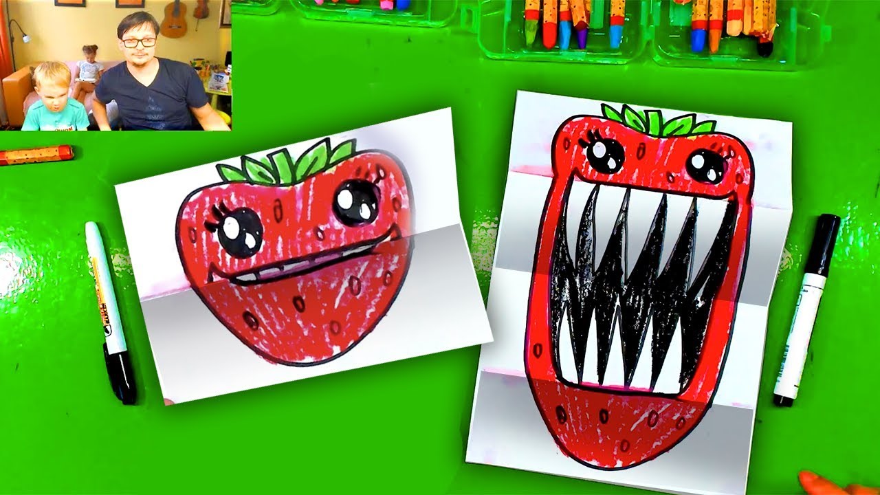 How To Draw A Strawberry With Big Teeth Folding Surprise Youtube