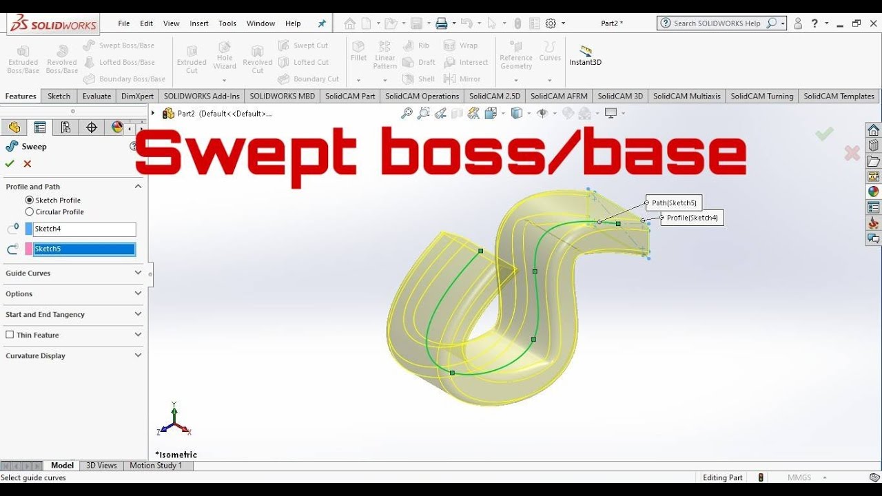 Swept Boss Base Tutorial Solidworks Youtube