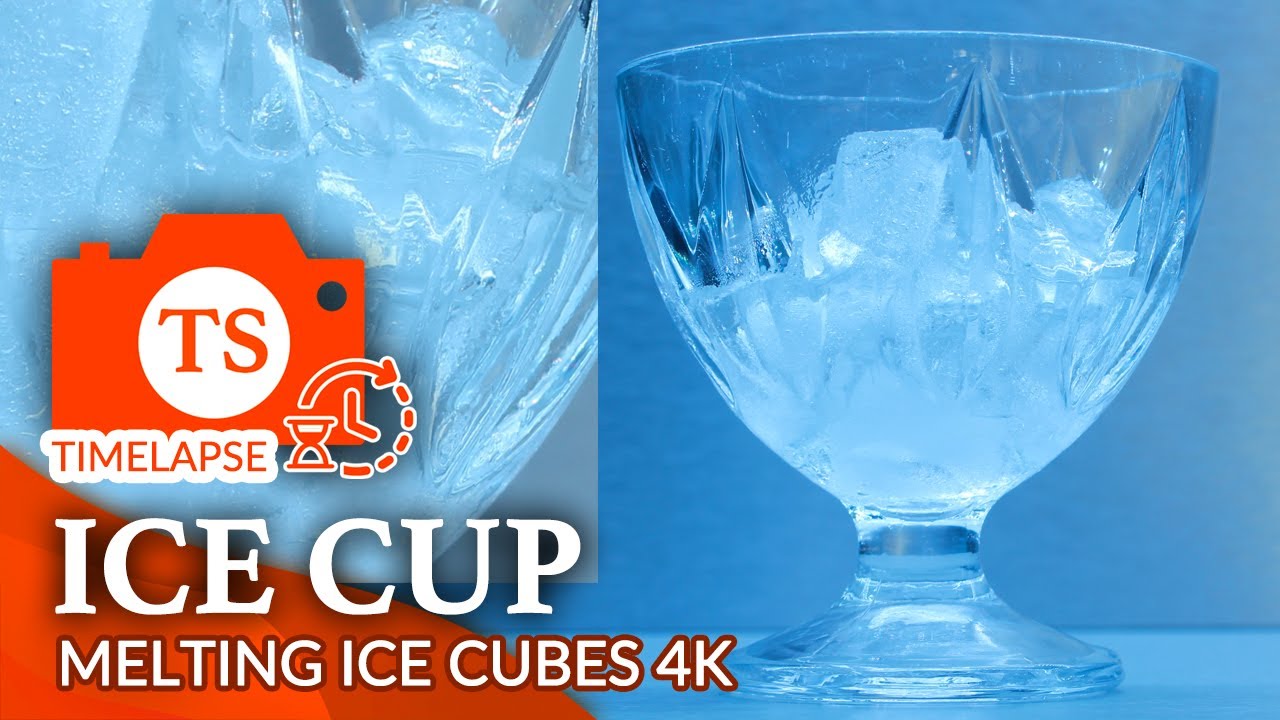 Cup Of Ice Cubes Melting Time Lapse Video 4k In Light Led Blue Light
