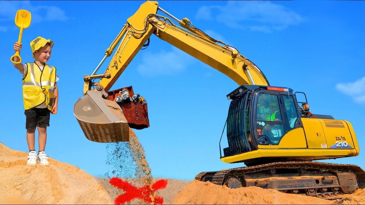 Excavator Finds A Chest Full Of Toy Vehicles For Kids Youtube
