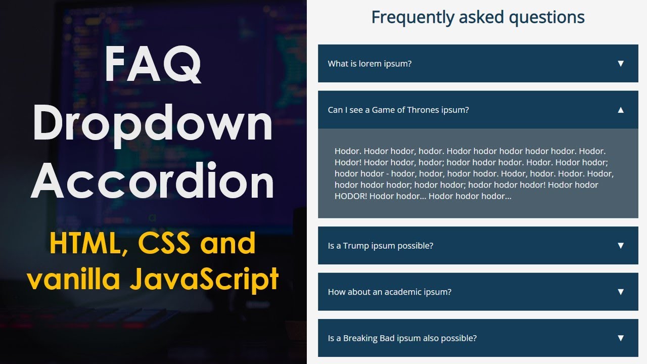 Faq Dropdown Accordion Tutorial Html Css And Javascript Youtube