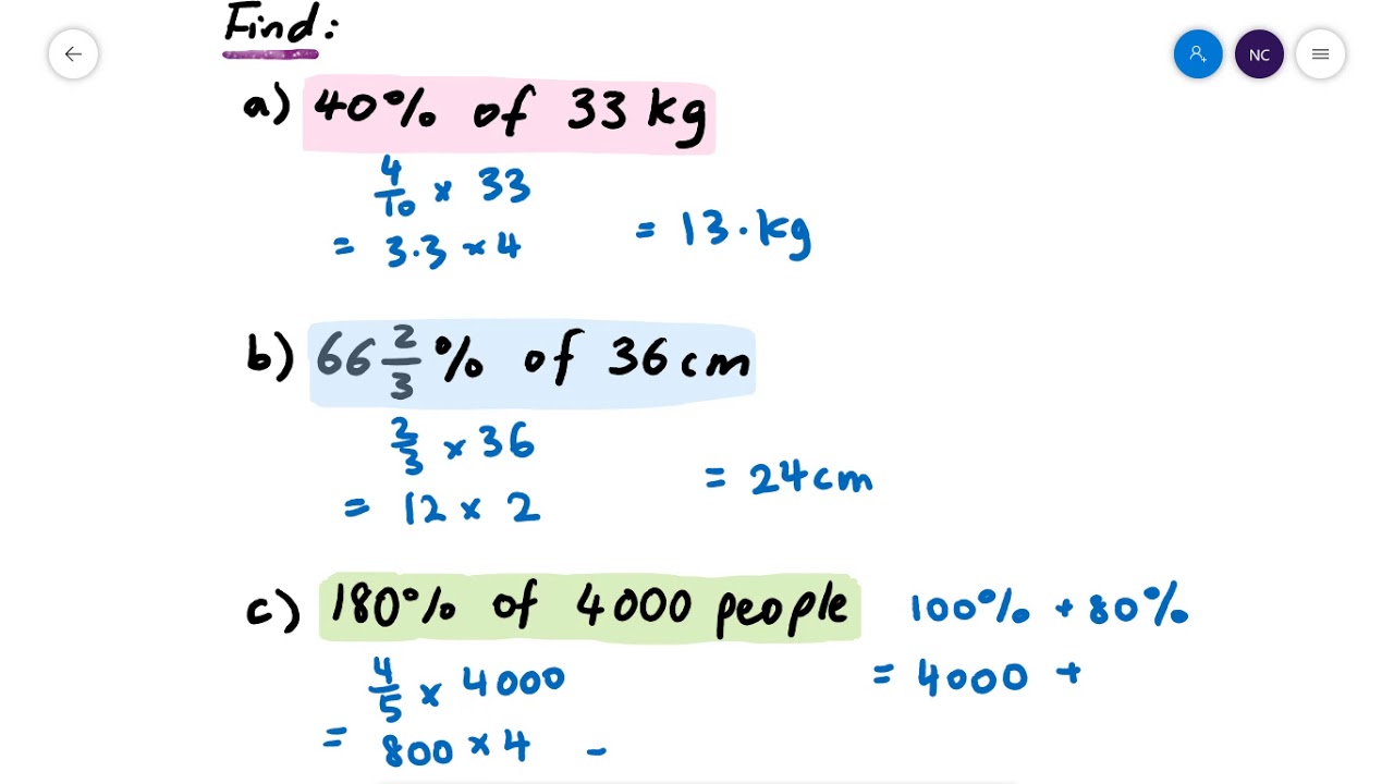 Percentages Of Quantities Youtube