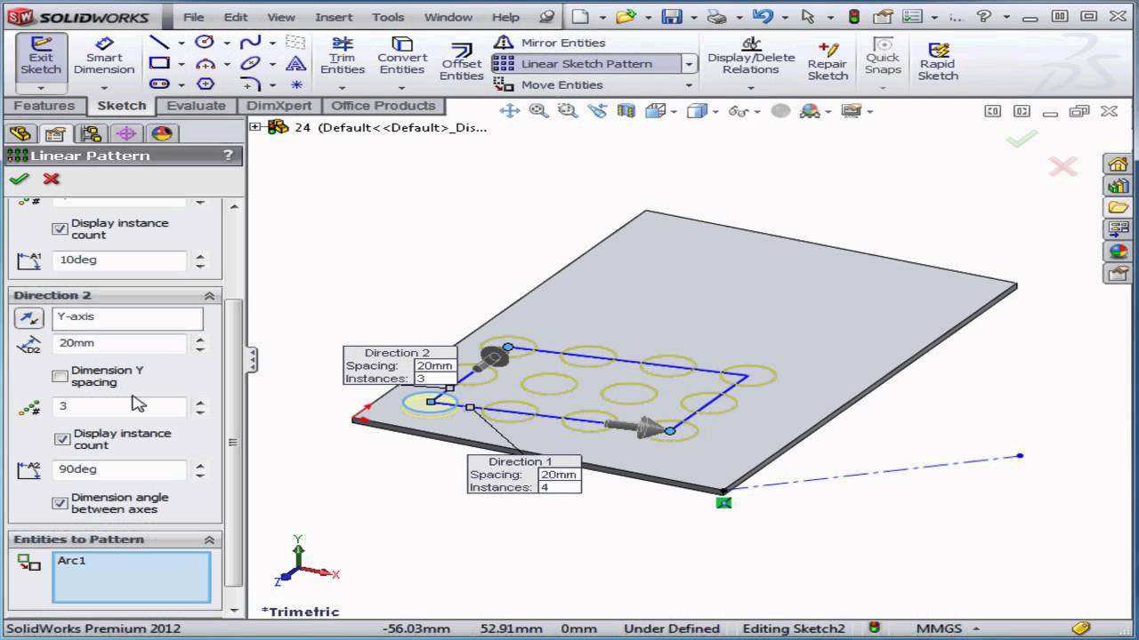 Solidworks Tutorial Lesson 24 Linear Sketch Pattern Youtube