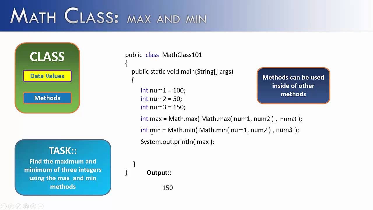 Math Class Part 1 Max And Min Methods Java Youtube