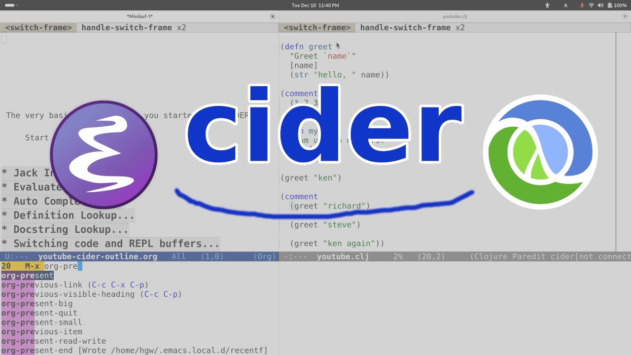 Clojure Programming With Cider Emacs Tutorial Youtube