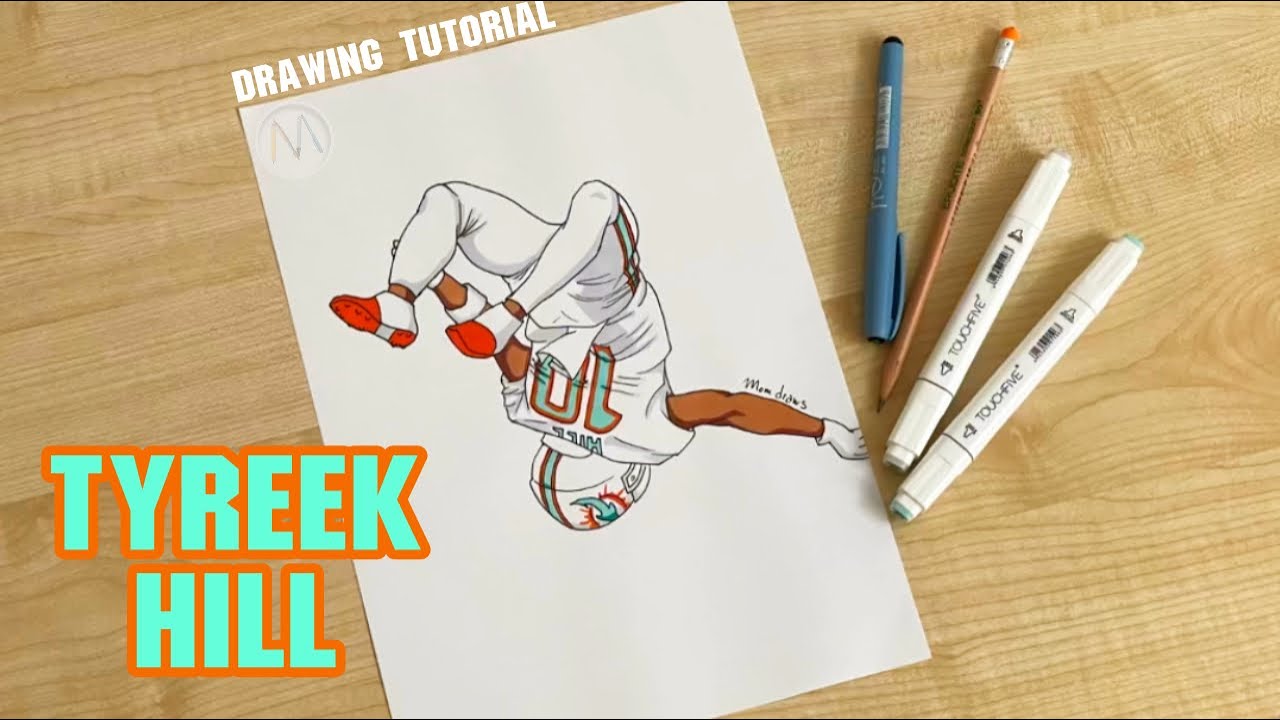 How To Draw Tyreek Hill Miami Dolphins Nfl Players Drawing Tutorial