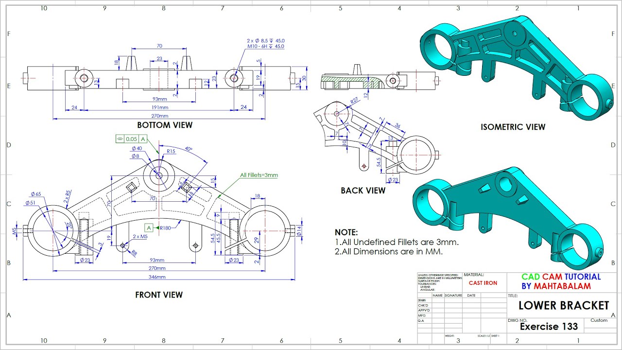 Solidworks Advanced Tutorial Lower Bracket Youtube