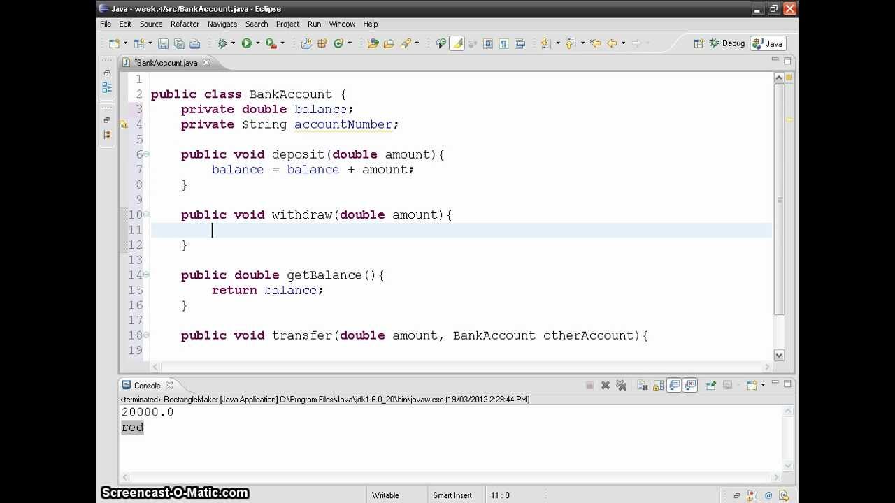 Creating And Using A Simple Bankaccount Class In Java Youtube