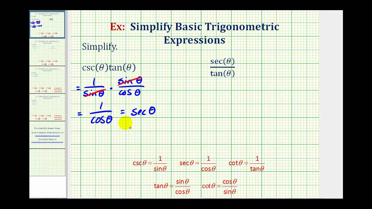 Ex 1 Simplify Basic Trigonometric Expressions Youtube
