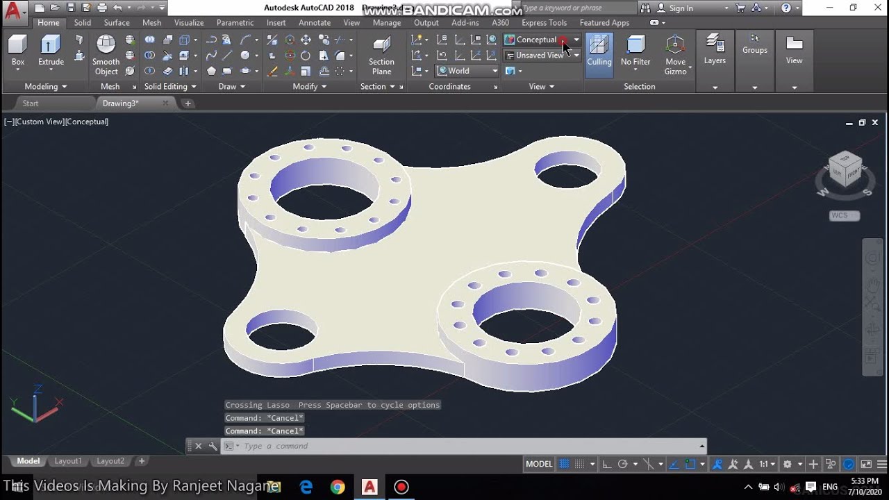 Autocad Tutorial 2d And 3d Machine Component Complete Design Youtube