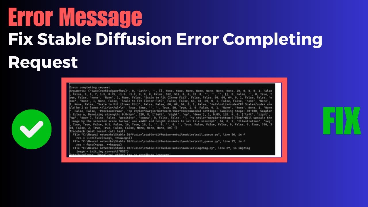 How To Fix Stable Diffusion Error Completing Request Youtube