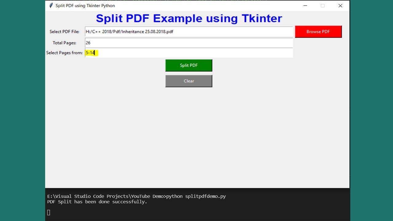 Split Pdf Files Into Multiple Pages Using Python Gui Tkinter Python