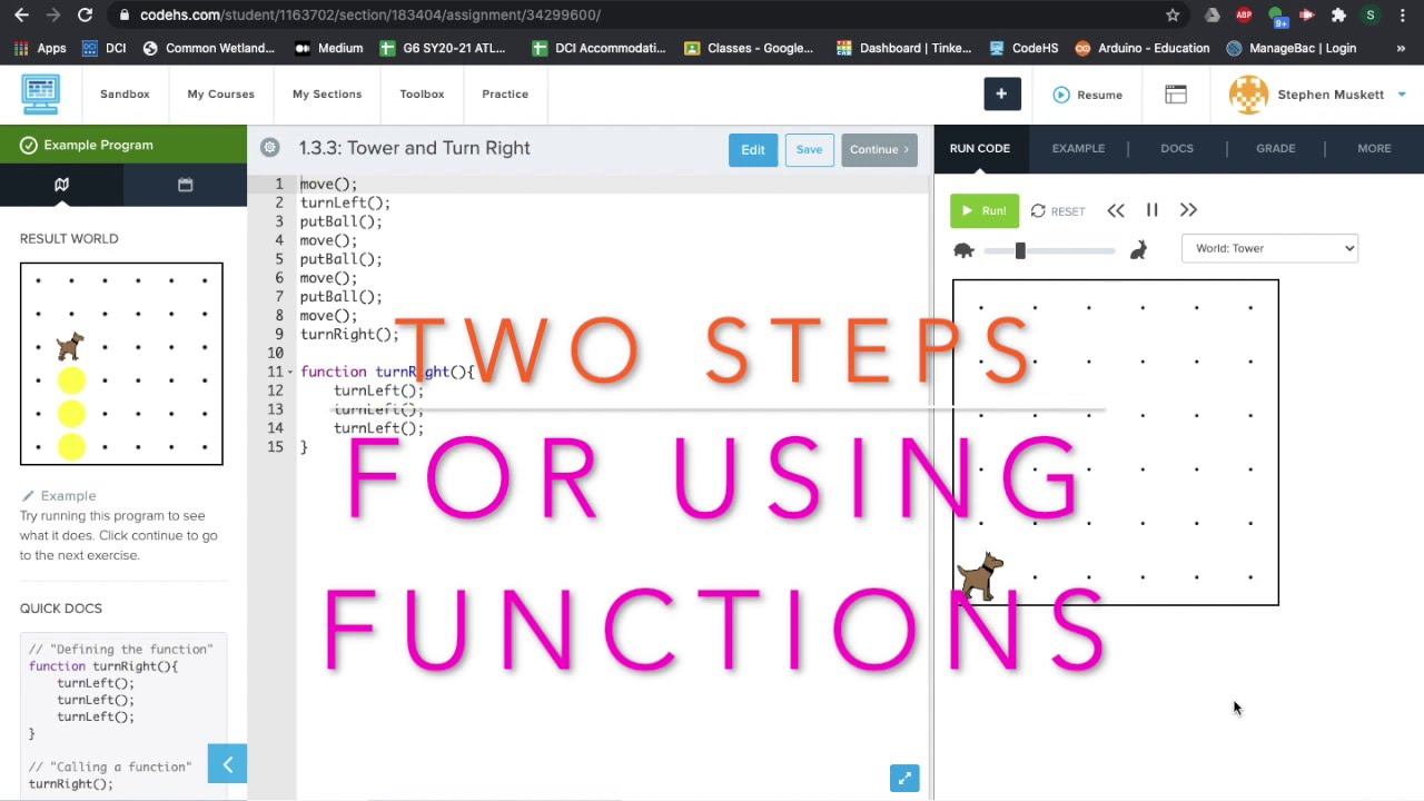 Codehs The Two Steps For Using Functions For Karel Youtube