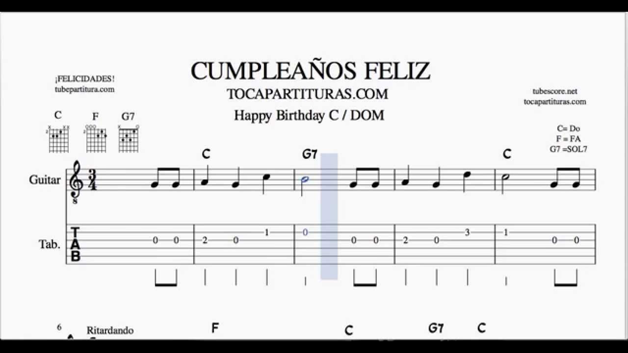 Cumpleaños Feliz Tablatura En Do Mayor Partitura Del Punteo De Guitarra