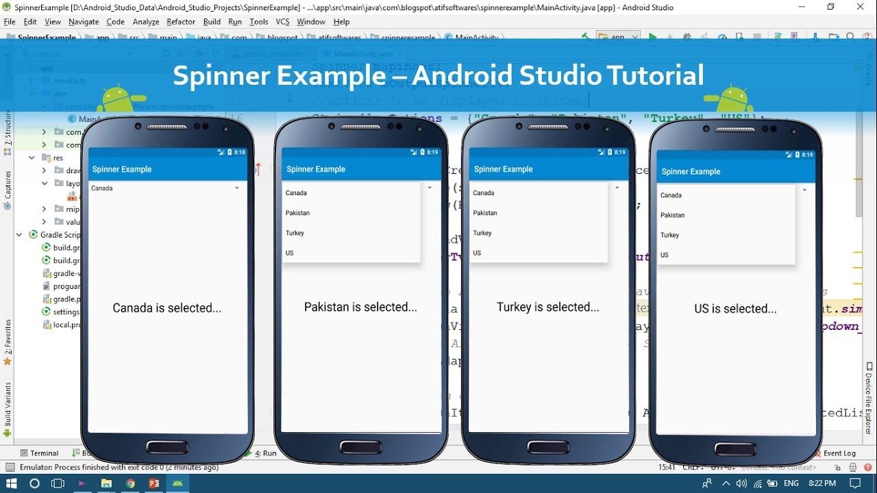 Spinner Example Android Studio Tutorial Youtube