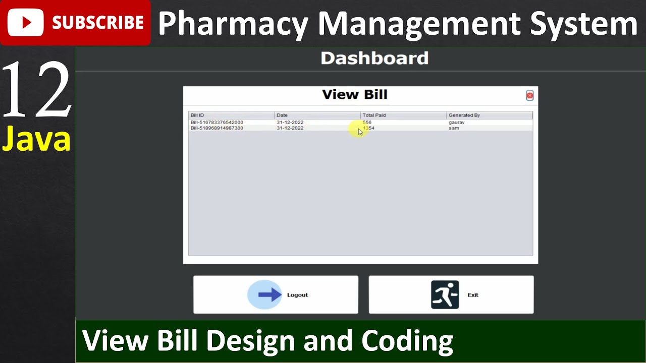 12 Pharmacy Management System In Java View Bill Page Jframe Mysql