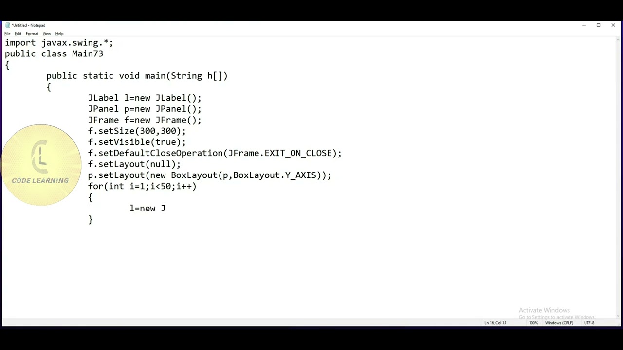Java Swing Class Jscrollpane Codelearning Youtube