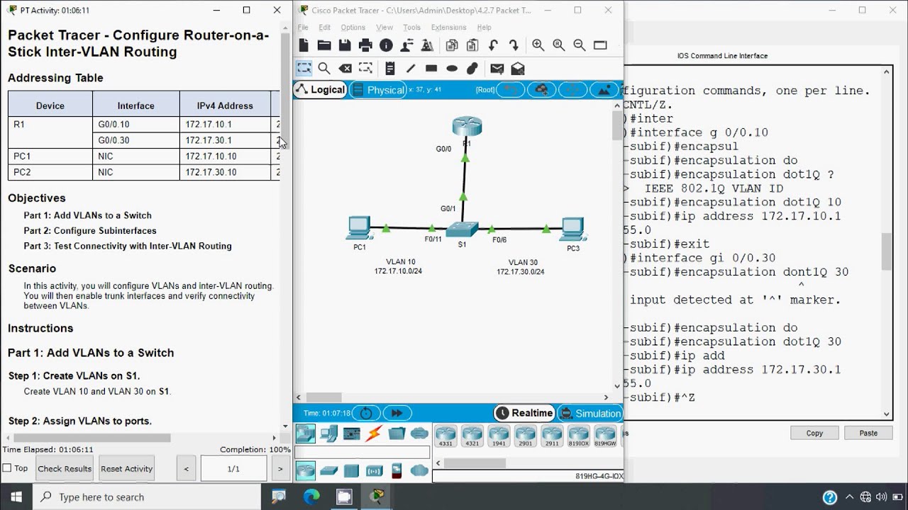 Router On A Stick Packet Tracer Lab Liocb