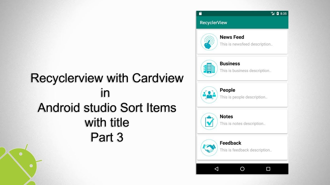 Recyclerview With Cardview In Android Studio Part 3 Item Sort With