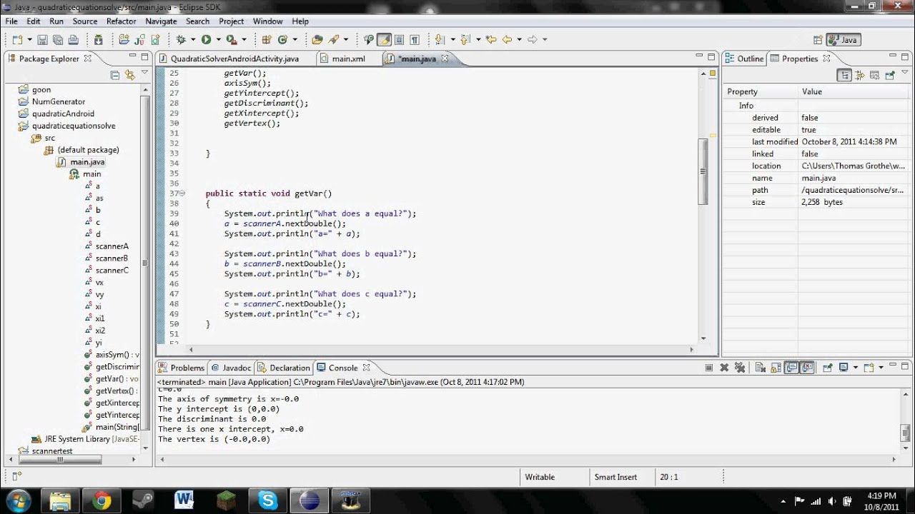 My Quadratic Equation Java Program Youtube